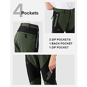 TBMPOY Women's Hiking Pants Outdoor Waterproof Windproof Softshell Fleece Snow Ski Pants Army Green XS
