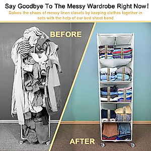 SMILIE Bed Sheet Organizer, Closet Storage Band Organizer, Elastic Bands for Tidying Bed Sheet, Closet Organizer Band with Jacquard & a Label, Each Order Contains 2 Bands, 23.62Lx1.57W