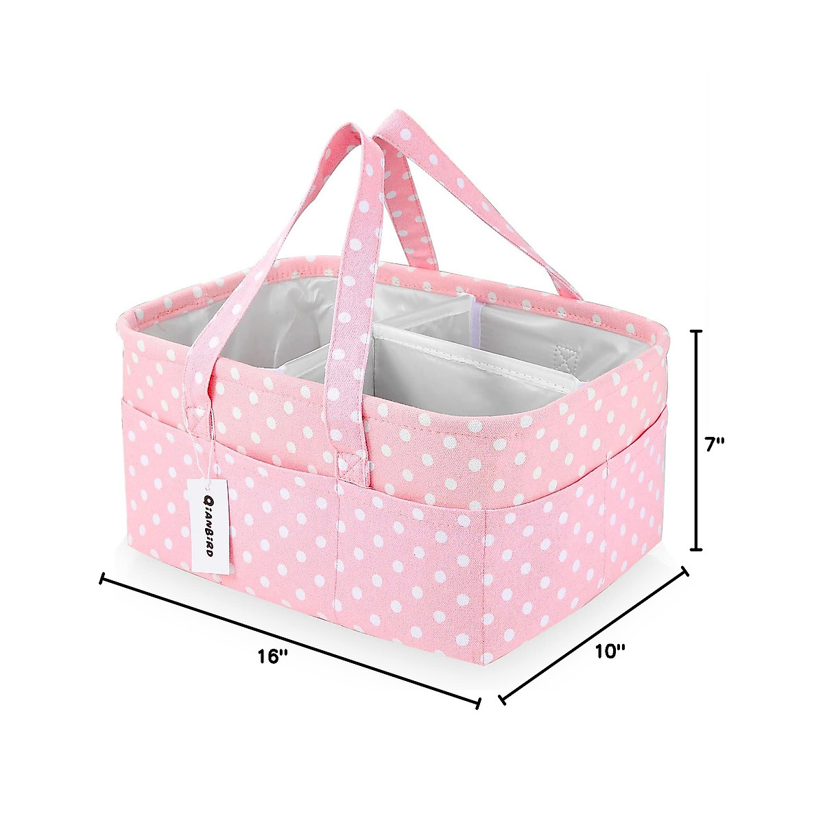 QiANBiRD Baby Diaper Caddy Organizer for Girl Pink Large Car Travel Diaper Caddy Organizer Storage Basket Portable Holder Tote Bag for Changing Table Registry Newborn Essentials Must Haves small dots