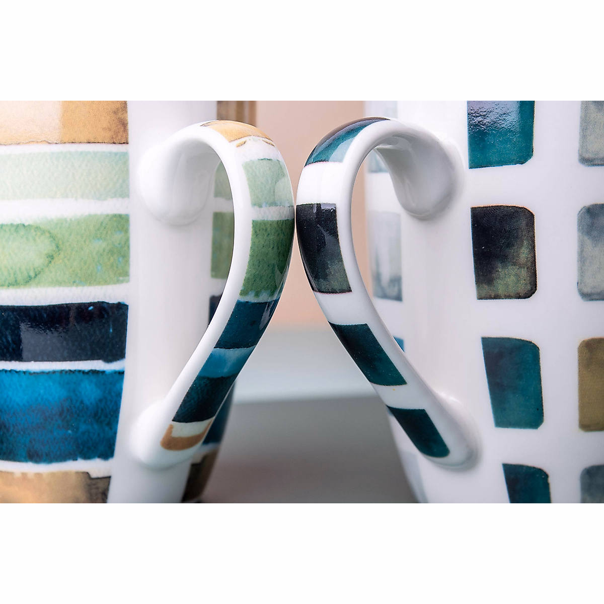 MACHUMA Set of 4 11.5oz Marble Patterns Coffee Mugs, Ceramic Tea Cup Set.