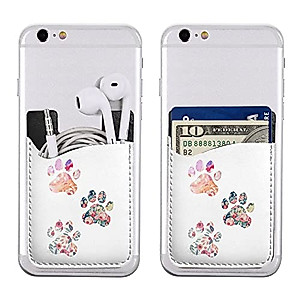 Floral Paw Print Trio Cell Phone Card Holder Stretchy Wallet Pocket Credit Card ID Case Pouch Sleeve 3M Adhesive Sticker Compatible with iPhone Samsung Galaxy Android Smartphones