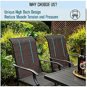 MFSTUDIO Patio Dining Chairs Set of 2, High-Back Outdoor Wicker Rattan Chairs with Oversized Seat, Metal Frame All-Weather Conversation Set for Patio, Backyard, Garden and Poolside, Multibrown