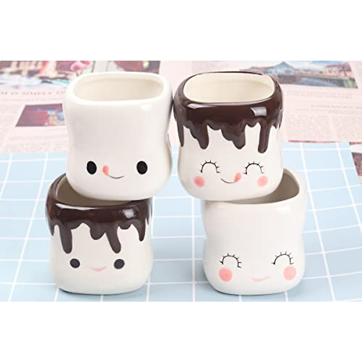 Marshmallow Mugs Set of 4 Cute Marshmallow Cups Cute Mugs for Kids Hot Chocolate Cocoa Mugs Gifts for Kids Women Christmas Mugs Mother's Day Cute Mug 6OZ
