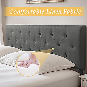 Lifezone Upholstered Queen Size Headboard,Height Adjustable Queen Size Headboard, 33.3 to 45.3 Inches,Sturdy Metal Legs, Easy to Assemble, Modern Button Simple Design, Grey