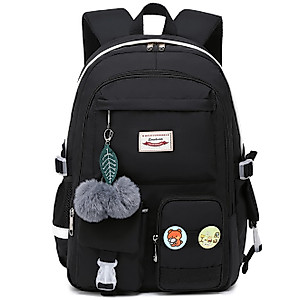 Lmeison Backpack for Girls Waterproof, Cute College Bookbag Black School Bag for Elementary School Middle School, 15.6in Laptop Backpack Anti Theft Travel Daypack for Women Teens Teenage Kids