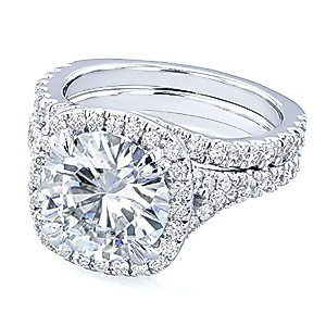 Kobelli Round Forever One Moissanite Cushion Halo Bridal Wedding Set 4 CTW 14k White Gold, 5