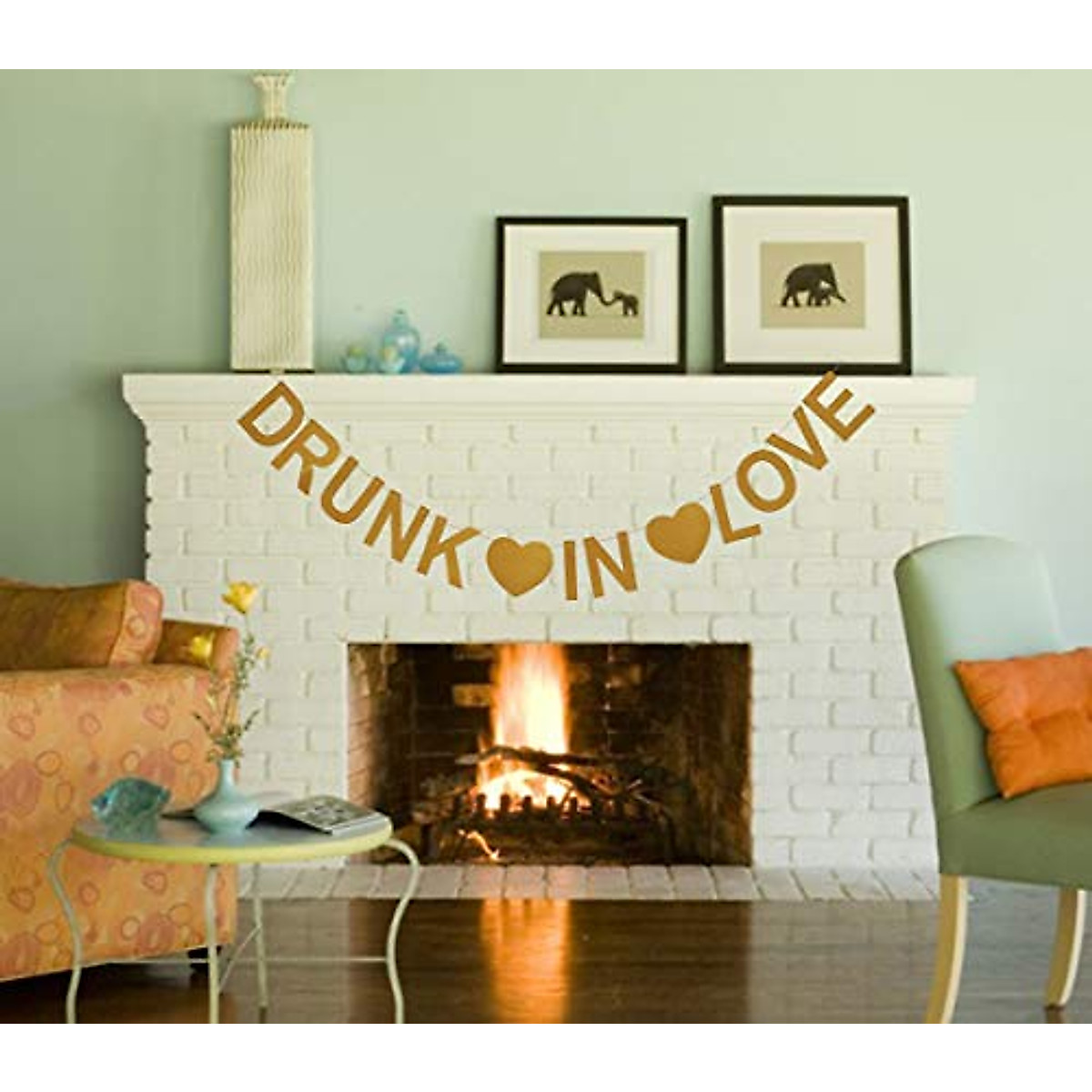 Ucity Drunk in Love Banner Gold Glitter Garland for Bachelorette Party Wedding Engagement Bridal Shower Party Decorations