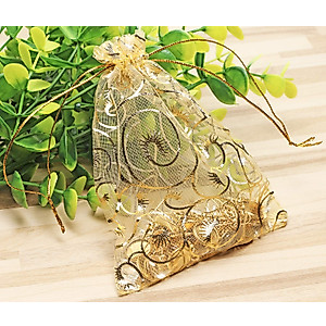 Shapenty 50PCS Organza Gift Bags Wedding Favor Candy Business Samples Display Jewelry Pouch Wrap with Drawstring for Baby Shower and Birthday Party (Gold)