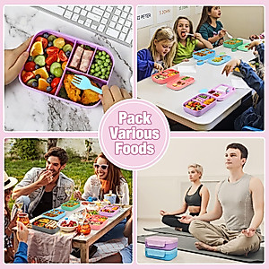 Caperci Bento Box for Kids - Stackable Leakproof Multiple Compartments Lunch Containers for Kids with Sauce Container, 5.8 Cups, Idea for School, On-the-go, Built-in Utensil Set, BPA Free (Purple)