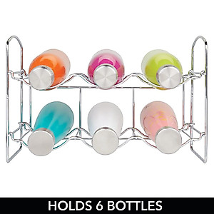 mDesign Metal Free-Standing Water Sports Bottle and Wine Rack Holder Stand for Storage Organizing in Kitchen Cabinet Countertops, Pantry - Collapsible - 2 Tiers, Holds 6 Bottles - Chrome