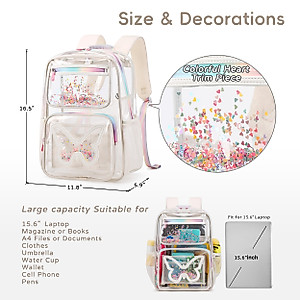 KIDNUO Clear Backpack for Girls Kids Elementary Bookbags Transparent Stadium Approved Travel Daypack See Through Middle College School Bag Large Laptop Backpacks for Women Teens Students (Beige)