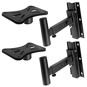 Pyle 90°-30° Angle, Tilt, Rotation Solid-Steel Pin Serves as Safety-Stop Mount Speaker Bracket Stands-Dual Universal Adjustable w/ 12.5'' Distance from Wall (PSTNDW15)