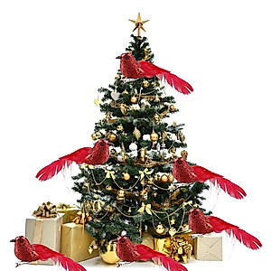 WDDH 12Pcs Artificial Christmas Cardinal Birds, 6inch Glitter Mini Foam Red Christmas Birds with Long Tail Feather, Clip-on Christmas Tree Ornament Small Bird Figurine for Home Garden Wedding Decor