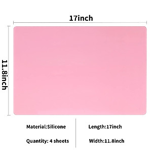 Ganwawo 4Pcs Refrigerator Liners,Washable Silicone Refrigerator Mat,Placemats for Dining Table,Suitable for Drawer/Cabinet Shelf Mat/Dinner Mat, Can Cut Refrigerator mat (Pink)