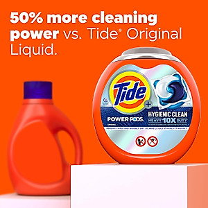 Tide Hygienic Clean Heavy 10x Duty Power PODS Laundry Detergent Pacs Original 63 count For Visible and Invisible Dirt (Pack of 1)