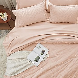 Anluoer Twin Comforter Set, Pink Tufted Bed in a Bag 5 Pieces with comforters and Sheets, All Season Bedding Sets with 1 Comforter, 1 PillowShams, 1 Pillowcases, 1 Flat Sheet, 1 Fitted Sheet