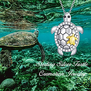 Sea Turtle Cremation Urn Necklace for Ashes Sterling Silver Keepsake Hair Memorial Pendant Locket Mother & Child Turtle Jewelry for Women Mom