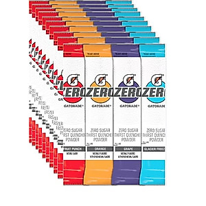 Gatorade G Zero Powder 4 Flavor Variety Pack 10 of Each FlavorPack of 40 0.10oz Glacier Freeze Orange Grape Fruit Punch packed by TOOZOON