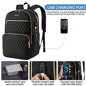 VSNOON Laptop Backpack Women, 15.6 Inch College School Bookbag, Water Resistant Travel Work Backpack with USB Charging Port, Large Capacity Teacher Nurse Bags Casual Daypacks for School College, Black