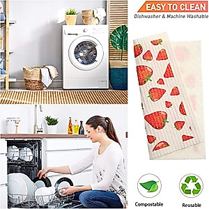 Mixed Fruit Swedish Kitchen Dishcloths Reusable Dish Towels Absorbent and Fast Dry Cleaning Cloths for Kitchen Blueberry Cherry Strawberry Lemon Pineapple Watermelon Cleaning Wipes (6 Pieces)