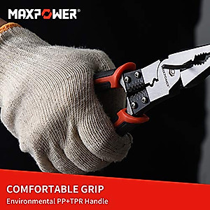 MAXPOWER 3Pcs Pliers Set, 5 in 1 Multifunctional Wire Stripper Crimper Cutter, Long Nose Pliers, Diagonal Side Cutting Pliers, Linesman Pliers 8 inch