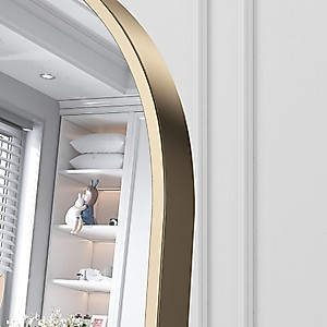 Wellynap 64"x21" LED Mirror Full Length Dressing Mirror, Arched Full Length with Stand, Gold Floor Mirror Freestanding, Modern Simple Home Decor for Bedroom Living Room (Gold)