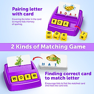 Educational Games for Kids Ages 3-8, Matching Letter Game for Kids Toys for 3-8 Year Olds Boys Girls Birthday Gifts for 3-8 Year Olds Girls Boys Preschool Kindergarten Educational Spelling Toys Purple