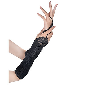 JISEN Women 20s Satin gloves Formal Bridal Banquet Party Wedding Opera Colorful Mitten Fingerless 15 Inch Black