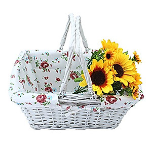 Wicker White Storage Gift Basket Willow Woven Picnic Basket with Double Folding Handles,Kingwillow. (White)