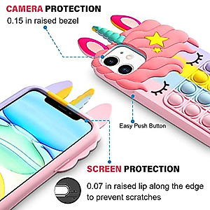 HoneyAKE Fidget Toys Phone Case for iPhone 11 Phone Case Bubble Bumper Protective Soft Silicone Shockproof Stress Reliever Pop Fun Phone Cover Shell Women Girls Case for iPhone 11 6.1 Inch, Rainbow