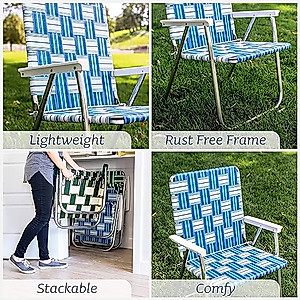 Lawn Chair USA - Outdoor Chairs for Camping, Sports and Beach. Chairs Made with Lightweight Aluminum Frames and UV-Resistant Webbing. (Classic, Charleston with Green Arms)