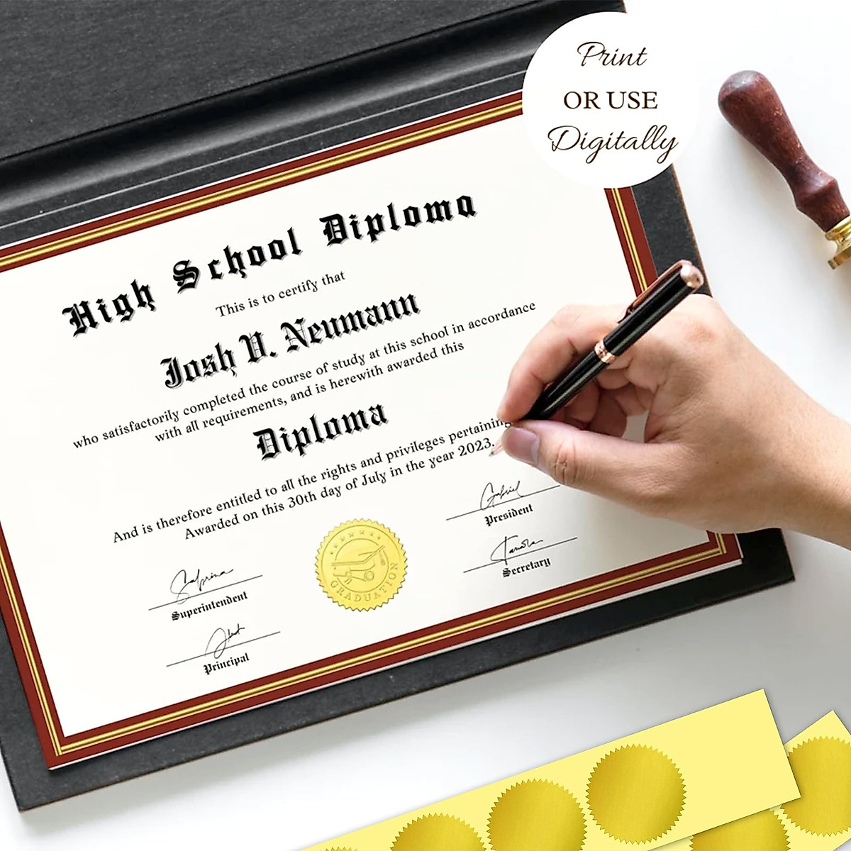 100pcs 1 3/4" Self-Adhesive Gold Embossed Foil Blank Certificate Sealing Stickers - Perfect for Invitations, Notary Seals, Corporate Seals, Personalized Monogram Emboss (Gold)