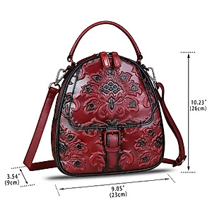 Genuine Leather Backpack for Women Crossbody Shoulder Bag Vintage Rucksack Fashion Knapsack Purse Daypack Bag (Red)