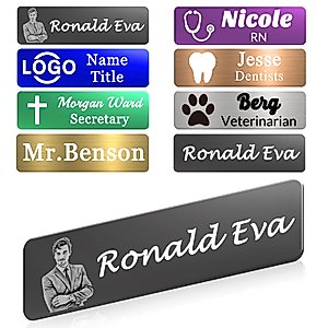 Custom Engraved Name Tag with Logo Personalized Name Badge with Pin or Magnetic Backing Metal Name ID Tags for Employees Business Staff Doctors Nurse Teachers-Black