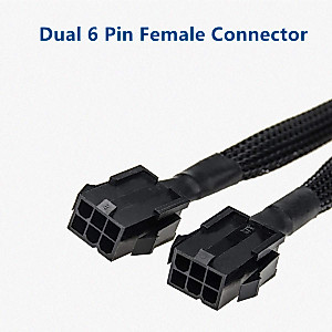 Dual 6 Pin Female to 8 Pin Male, GPU Power Adapter Cable 7.8inch Braided Sleeved, GPU Video Graphics Card Power Cable Connector