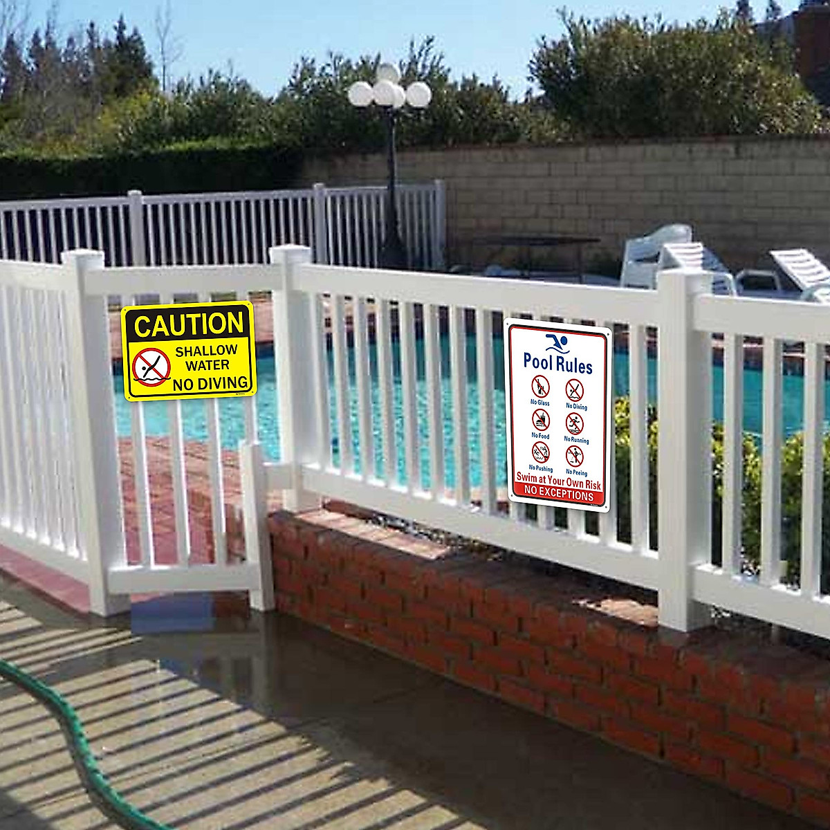 Pool Rules Signs No Diving No Glass Sign, No Food No Pushing No Running No Peeing in Pool Swim at Your Own Risk Signs, 14 x 10 Inches Rust Free Rust Free Aluminum, Easy Mounting (1 Pack )