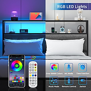 Yoobure Queen Size Bed Frame, Metal Platform Bed Frame Queen Size with Headboard, Noise Free Bed Frames with Storage Drawers, Bedframe with Charging Station LED Light, Heavy Duty, No Box Spring Needed