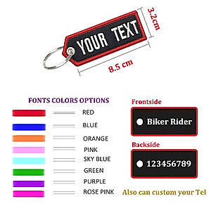 Kamao Personalized Keychain, Customized Embroidery Any Text Great Gift Keychain, for Men's Motorcycle ATV Car and Scooters, Black, Red, Orange, Blue, Yellow, 8.5x3.2 cm