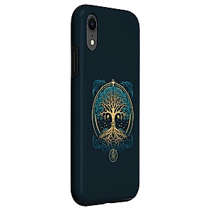 iPhone XR Odin Tree of Life Viking Valhalla Pagan Blue and Yellow Case