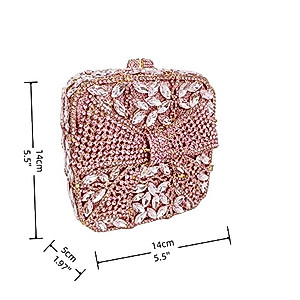 Bowknot Cute Women Crystal Box Clutch Evening Bags Wedding Party Cocktail Rhinestone Handbags and Purses Hollow Evening Bag (pink)