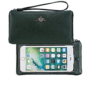 Genuine Leather Touch Screen Phone Clutch Bag Wristlet Handbag Wallet for Women Girls (Green)