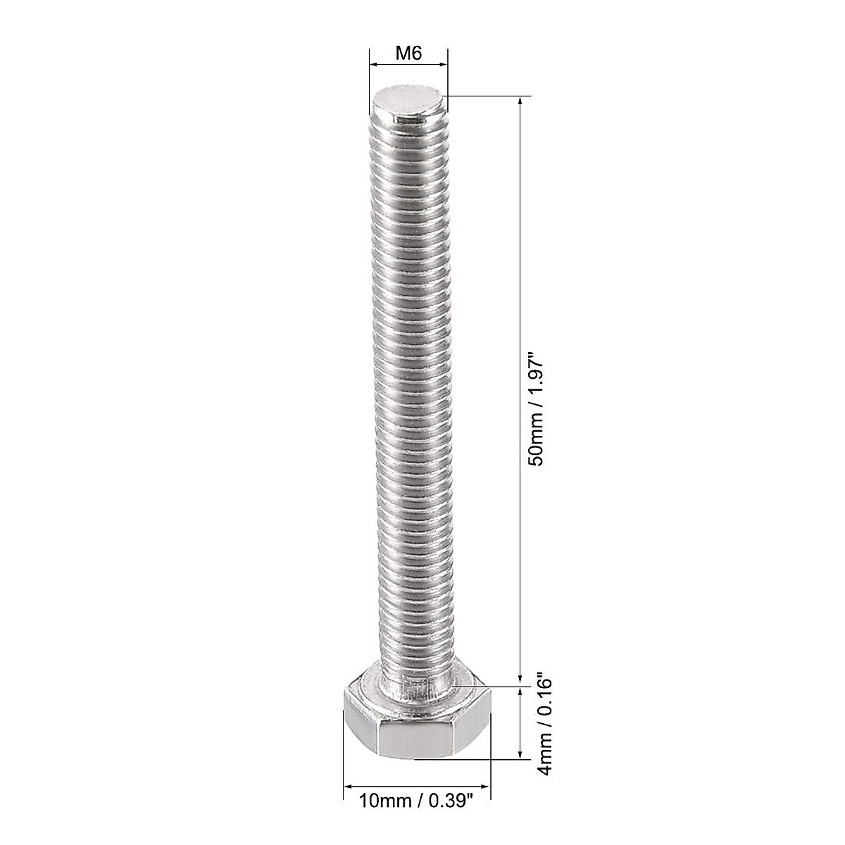 uxcell M6x50mm Hex Bolts 304 Stainless Steel Hexagon Left Hand Screw Bolt 2pcs