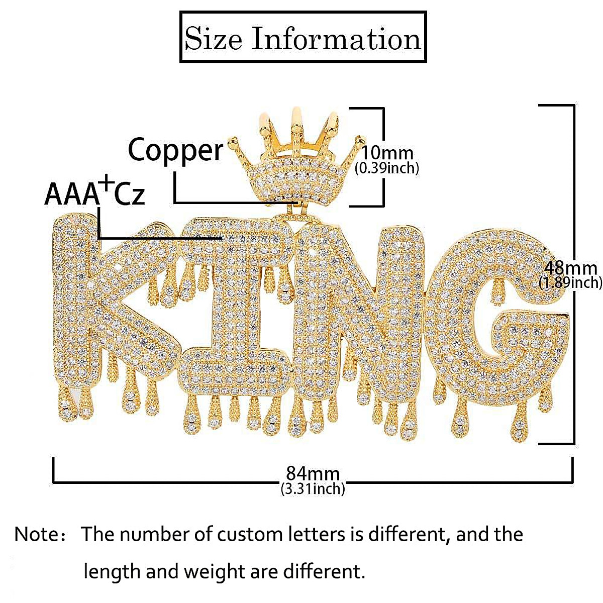 Waterdorp 18K Gold Plated Letter Chain DIY Full CZ Bubble Letter Necklace for Men Women Personalized Customized Name 2-7 Pcs Bling Initial Pendant with Crown, with Rope Chain or Tennis Chain Memorable Novelty Gifts