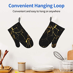 Black Gold Marble Oven Mitts Waterproof Non Slip Heat Resistant Kitchen Gloves for Baking Cooking Grilling BBQ