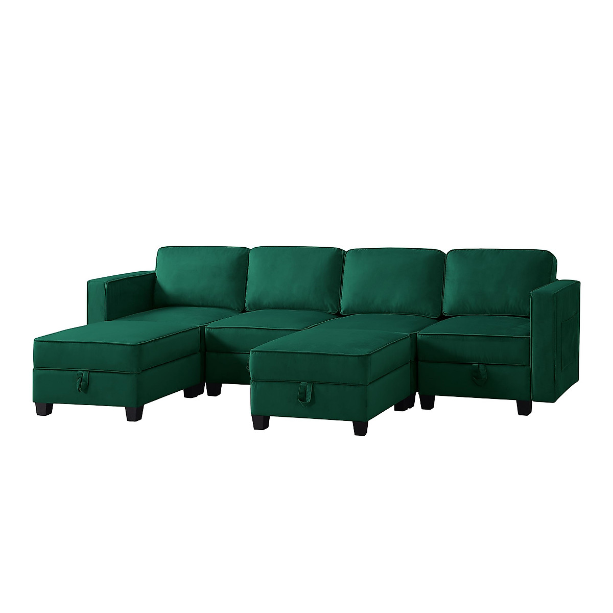 Lepfun 116'' Modular Sectional, U-Shaped Velvet, Minimalist Convertible Modern 6-Seat Couch with Chaise Ottomans Living Room Sofa Sets for Office Apartment (Green)