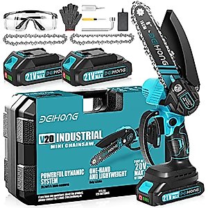 BEI & HONG Mini Chainsaw 6-Inch with 2 Batteries, Cordless Power Chain Saws with Security Lock, Handheld Small Chainsaw for Wood Cutting Tree Trimming （2023 upgrade）