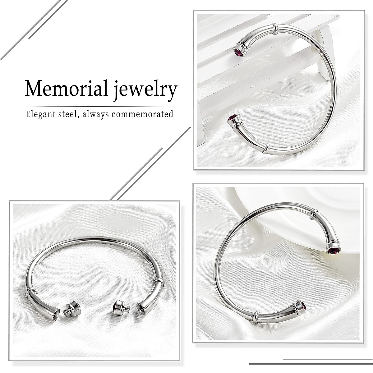 Cremation Urn Bracelet for Women Shiny Birthstone in December Pretty Urn Keepsake Memorial Ash Holder Bracelet (60CM)