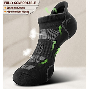 KEMISANT Mens Running Socks 6 Pairs-Athletic Compression Ankle Socks Cushioned for Men Walking-Arch Compression Support(6Pairs,Shoes Size:Men 8-9)