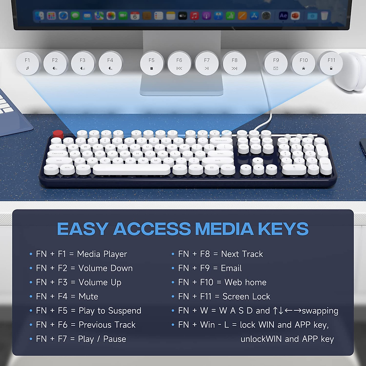 Atelus Computer Keyboards Wired, Full Size Typewriter Keyboard with Number Pad, Plug Play USB Keyboard for PC Laptop Desktop Windows (Black)