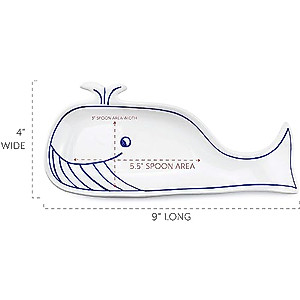 Cornucopia Whale Spoon Rest; Blue and White Ceramic Novelty Spoon Holder for Kitchen Stove